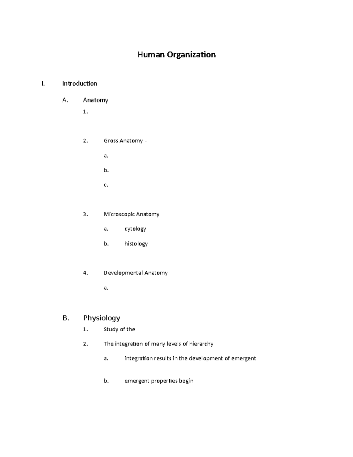 Human Organization Outline - Human Organization I. Introduction A ...