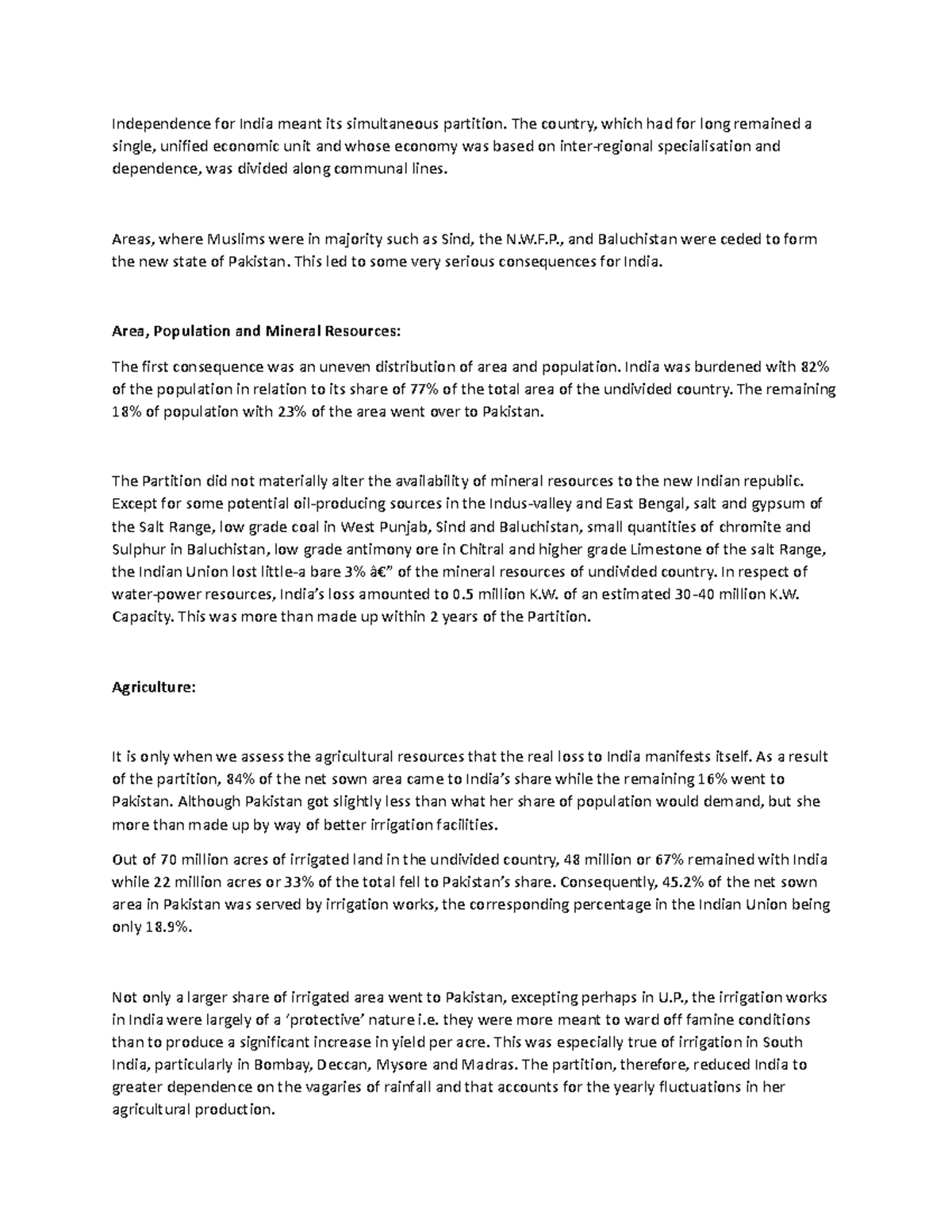 Economic impacts of Partition - Independence for India meant its ...