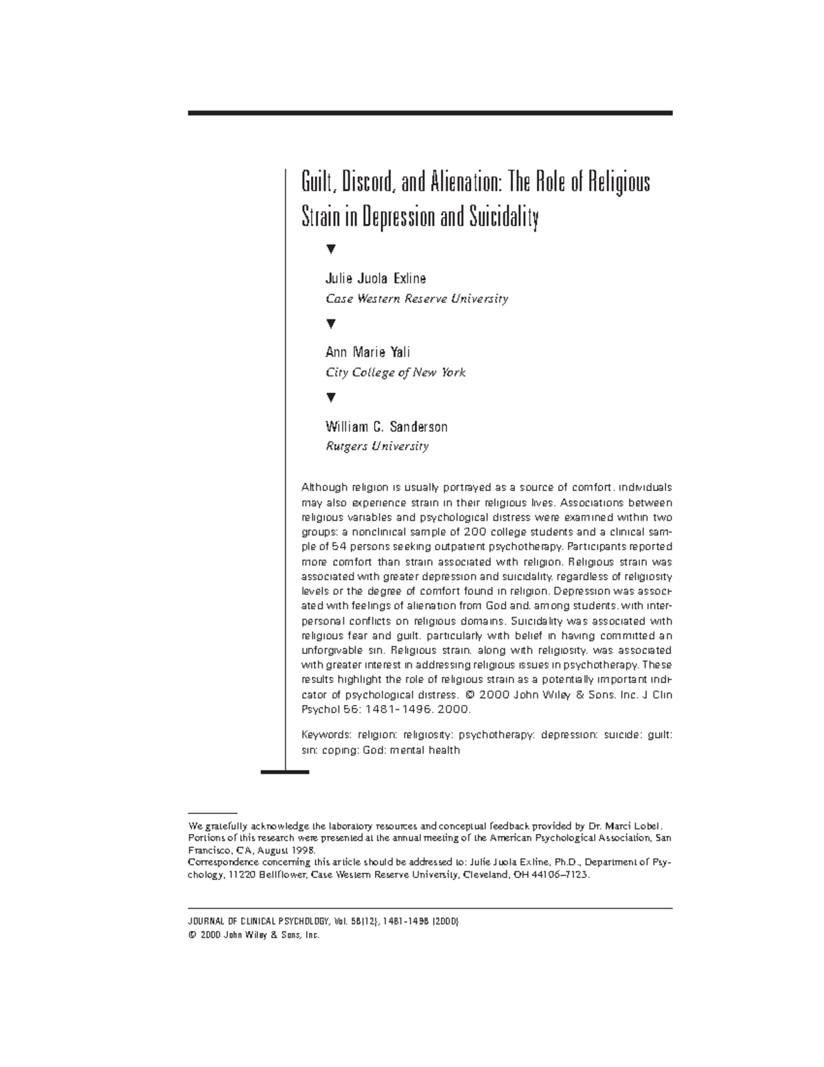 Exline 2000 - Css - Guilt, Discord, and Alienation: The Role of ...