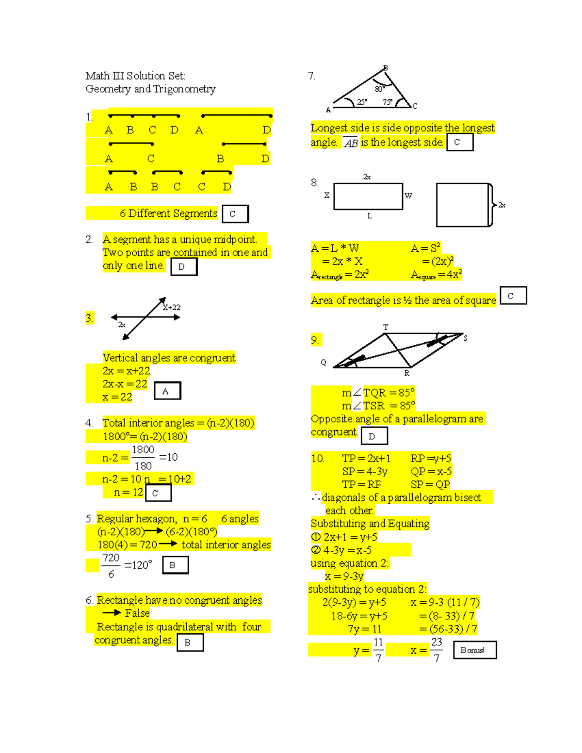 Math-III-Solution Set - Math III Solution Set: Geometry and ...