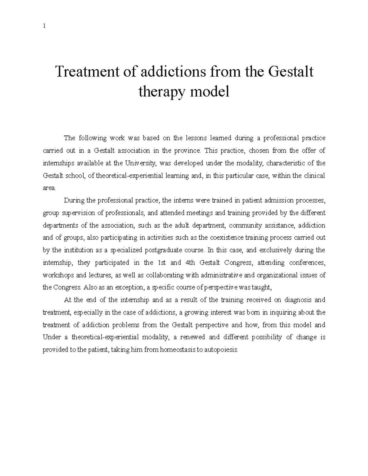 Treatment of addictions from the Gestalt therapy model - 1 Treatment of ...
