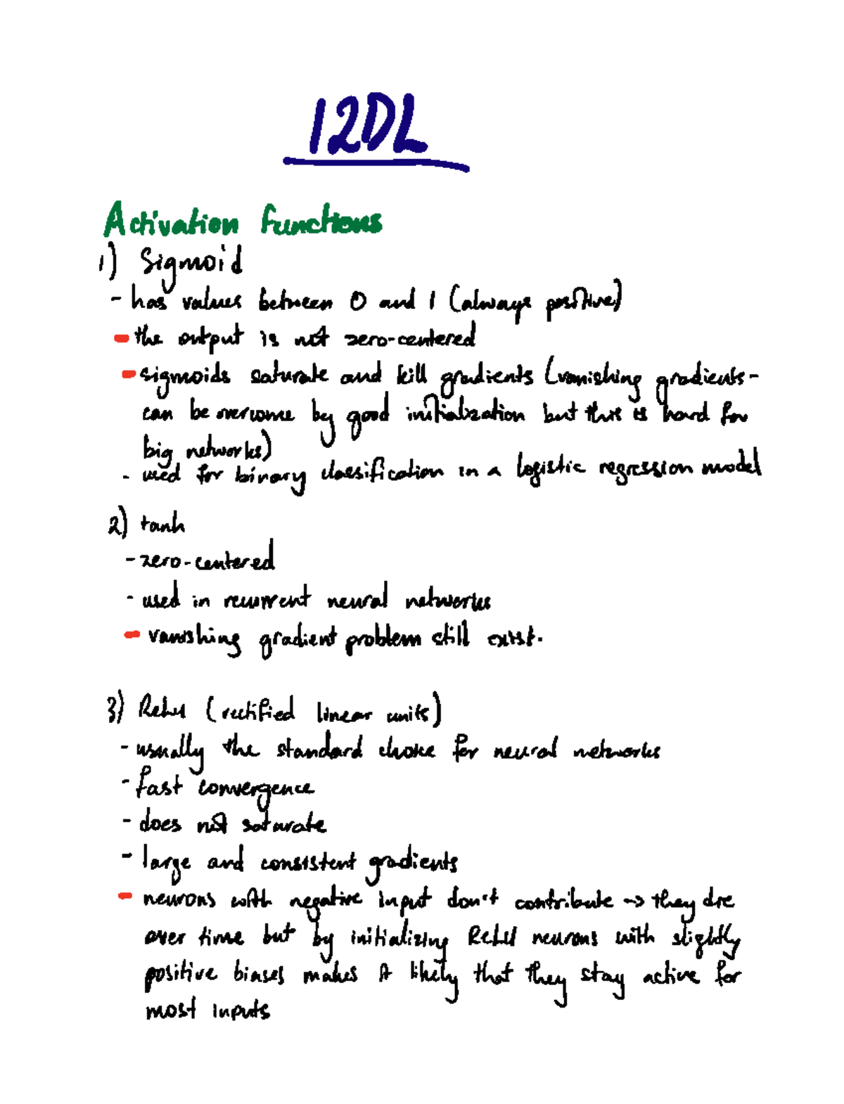 Activation Functions - Summary - Introduction to Deep Learning - TUM ...