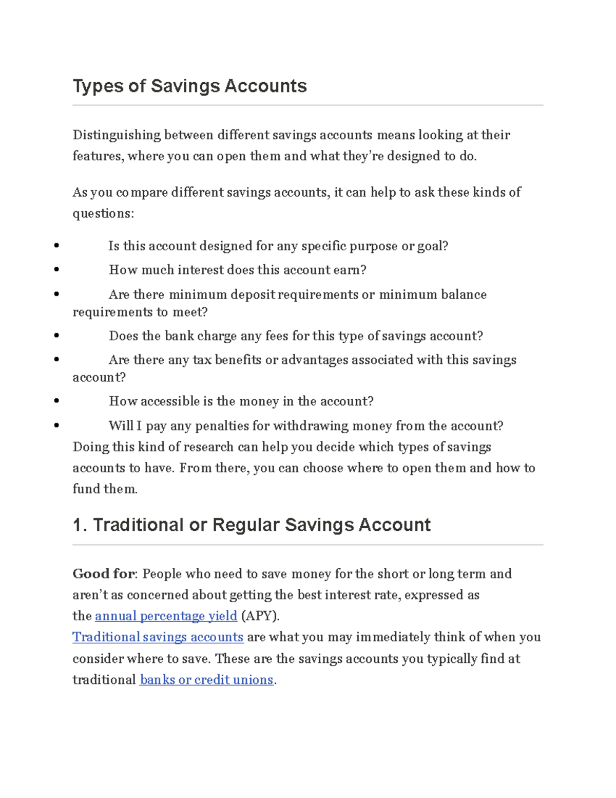 Investment notes 2 - Types of Savings Accounts Distinguishing between ...