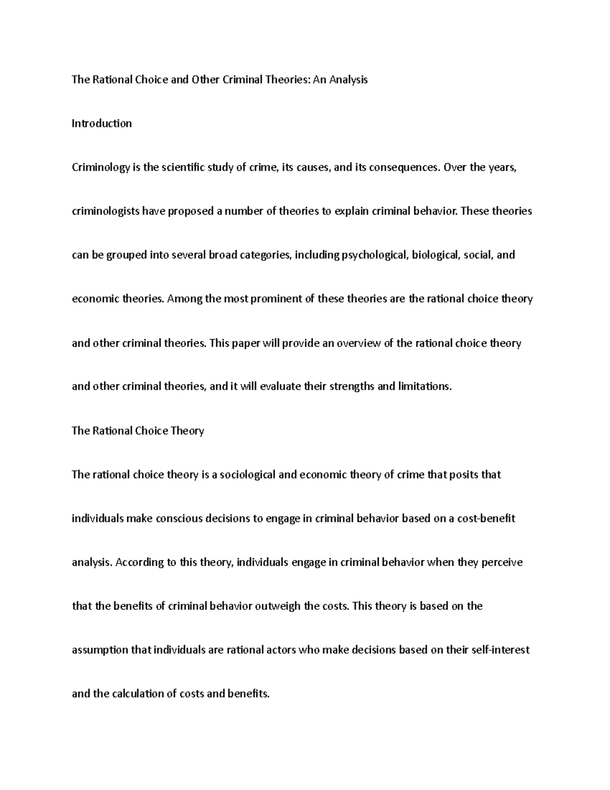 CT8 - notes - The Rational Choice and Other Criminal Theories: An ...