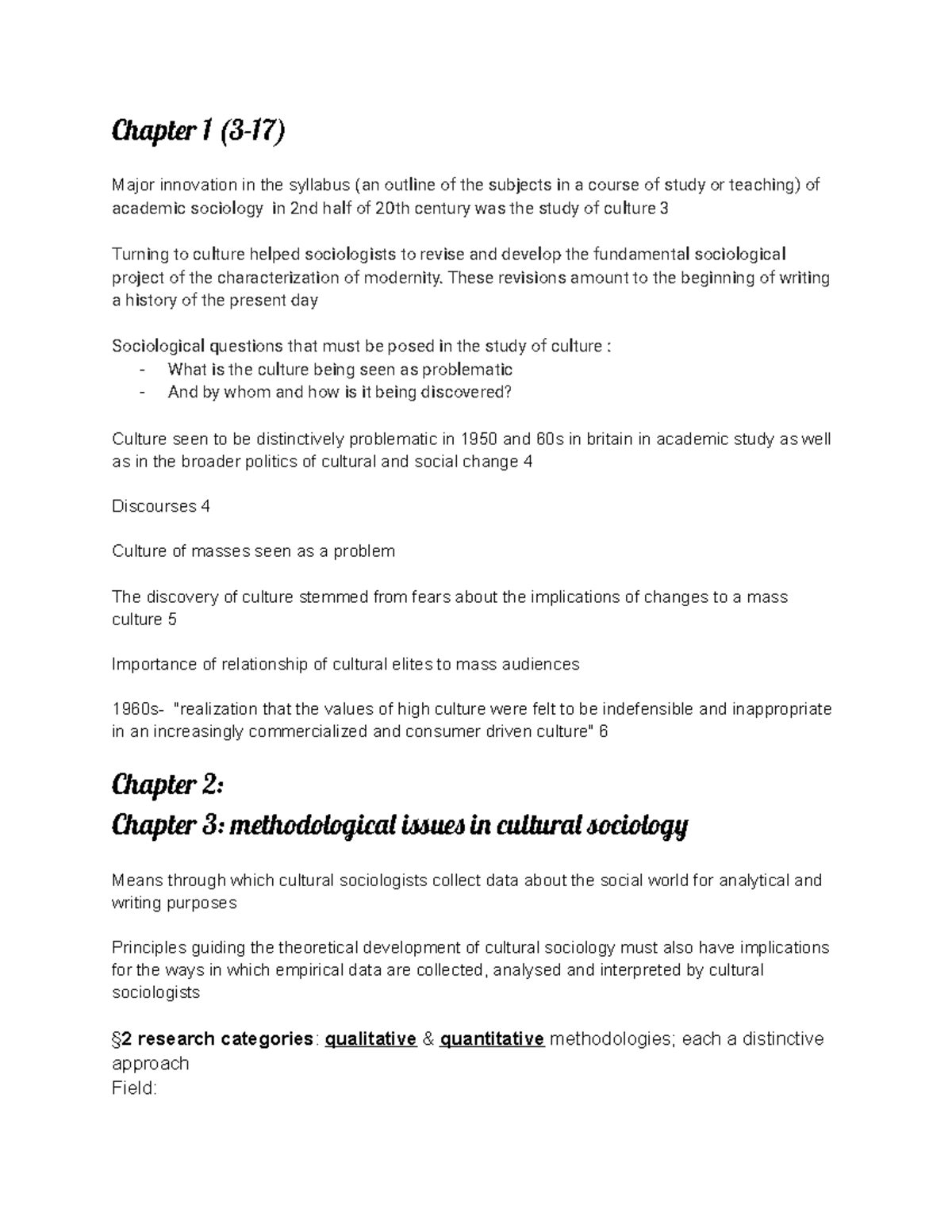 Cultural sociology notes - Chapter 1 (3-17) Major innovation in the ...