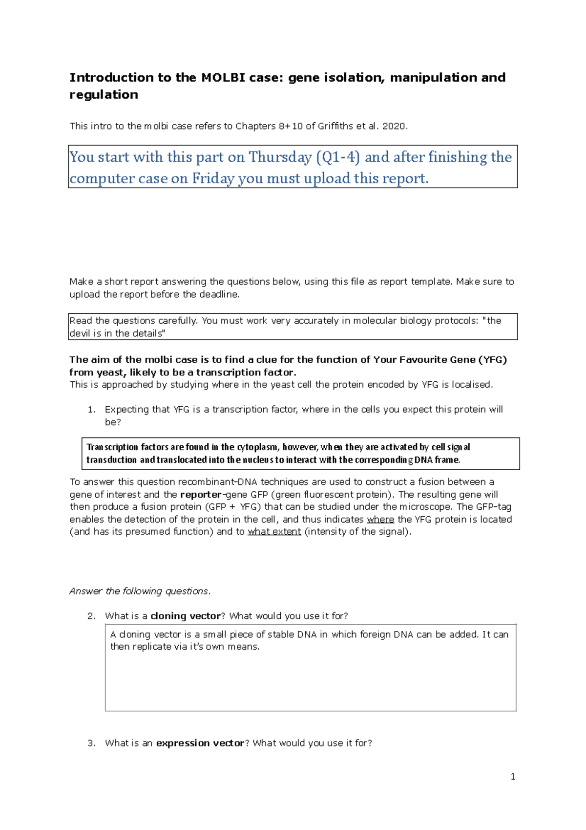 Molbi case 2022 p2 - Introduction to the MOLBI case: gene isolation ...