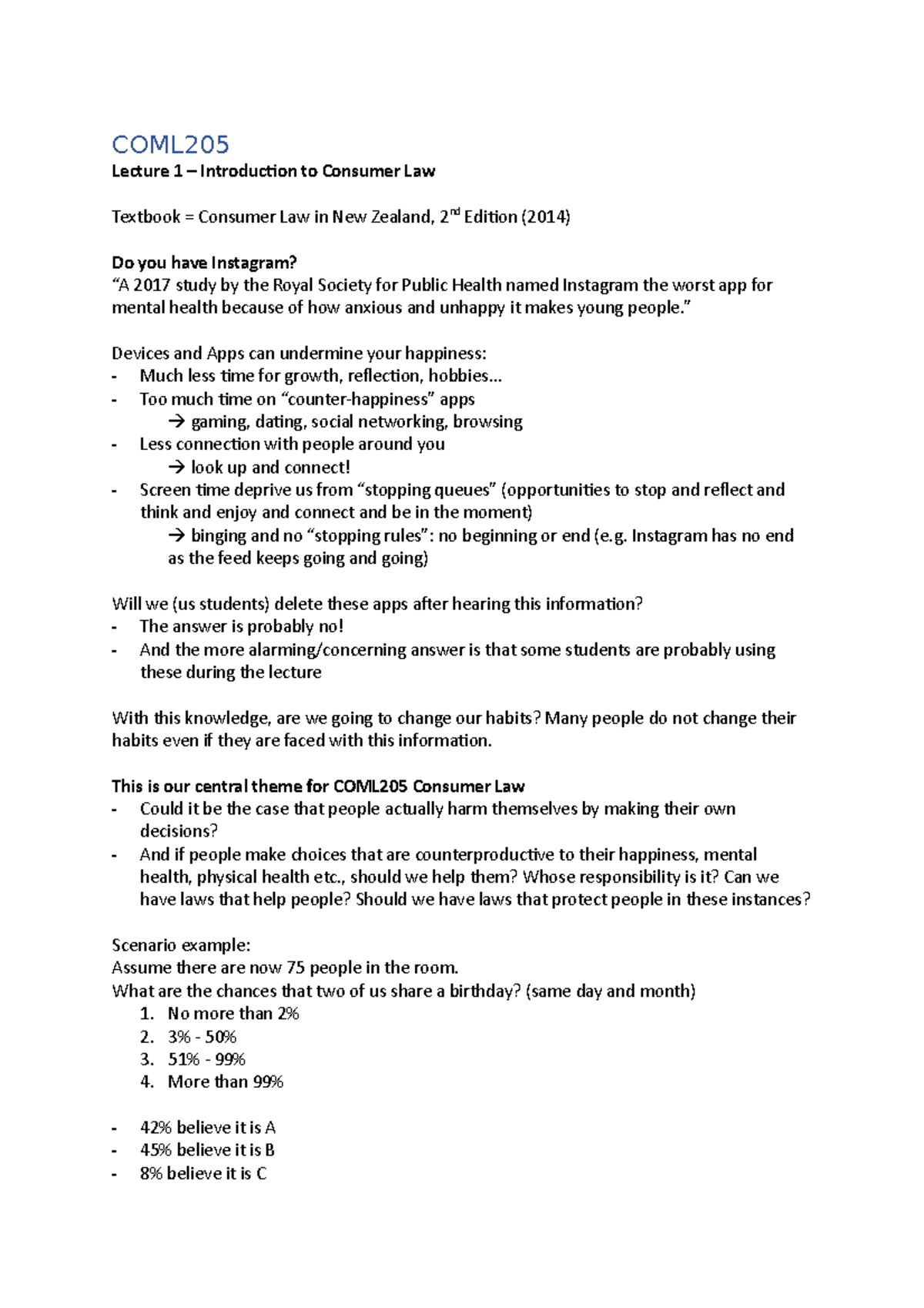 Coml205 Lecture 1 Coml Lecture 1 Introduction To Consumer Law Textbook Consumer Law In