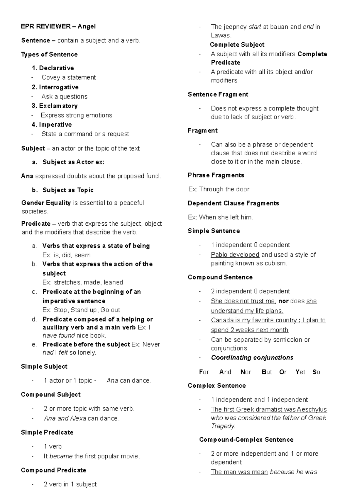 EPR - Midterm - Summary BS Computer Science - EPR REVIEWER – Angel ...
