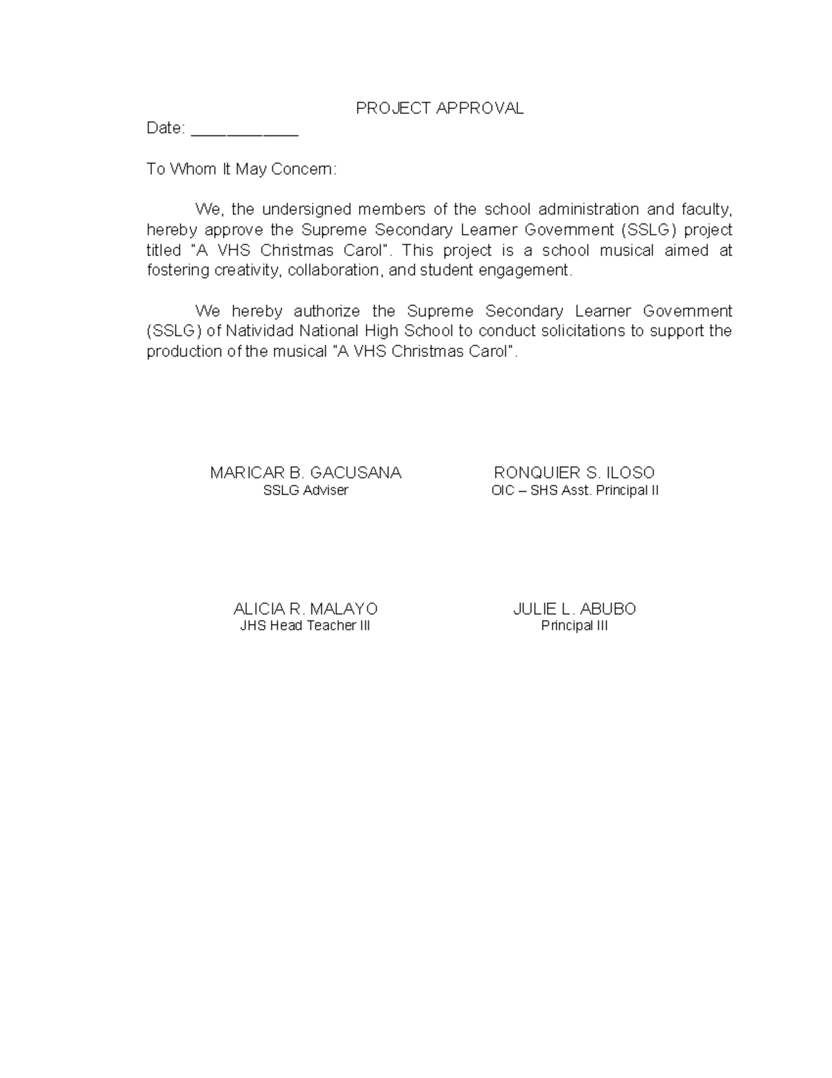 Project Approval Form - ZGSEDZJXGJN - PROJECT APPROVAL Date ...