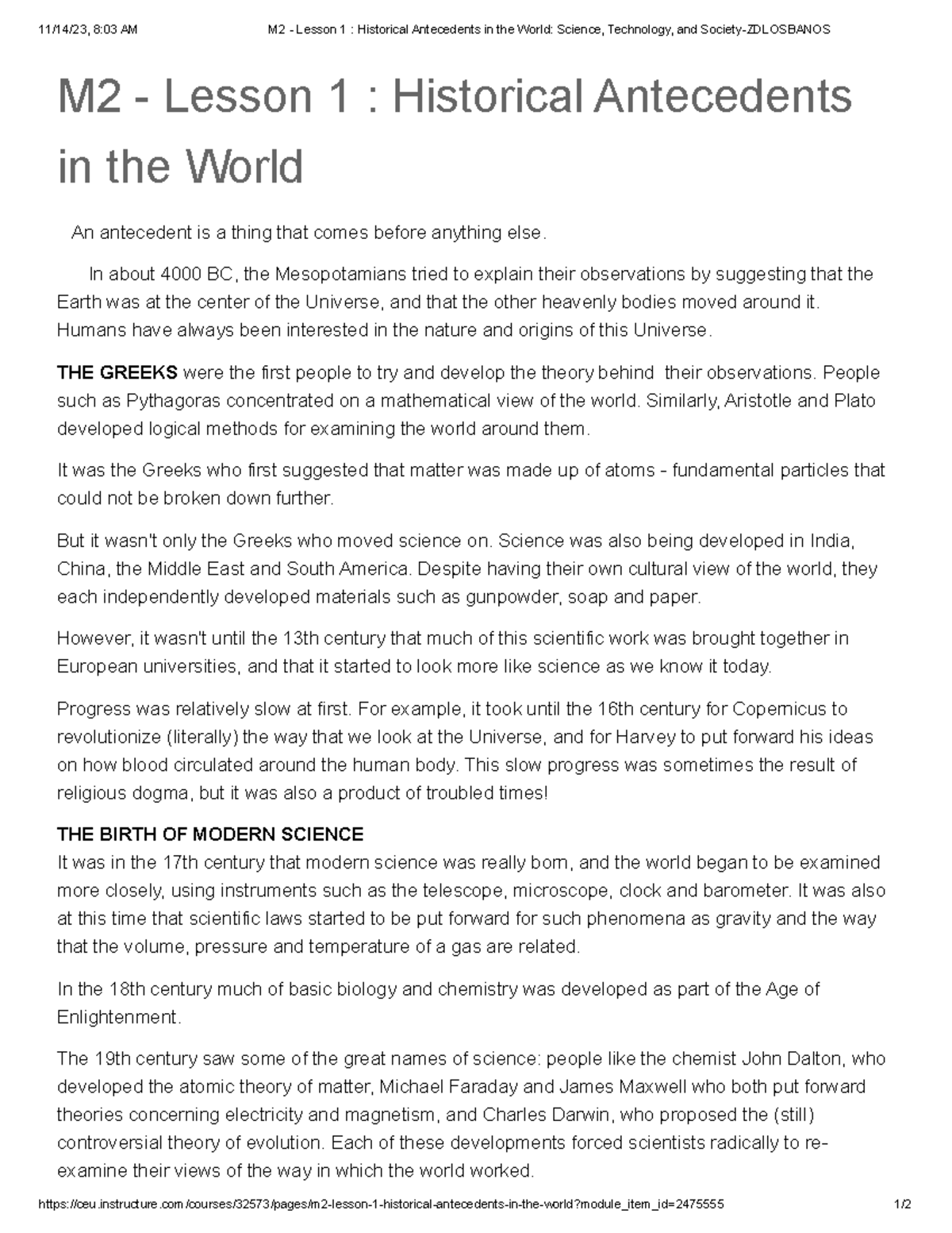 M2 - Lesson 1 Historical Antecedents in the World Science, Technology, and Society - - Studocu