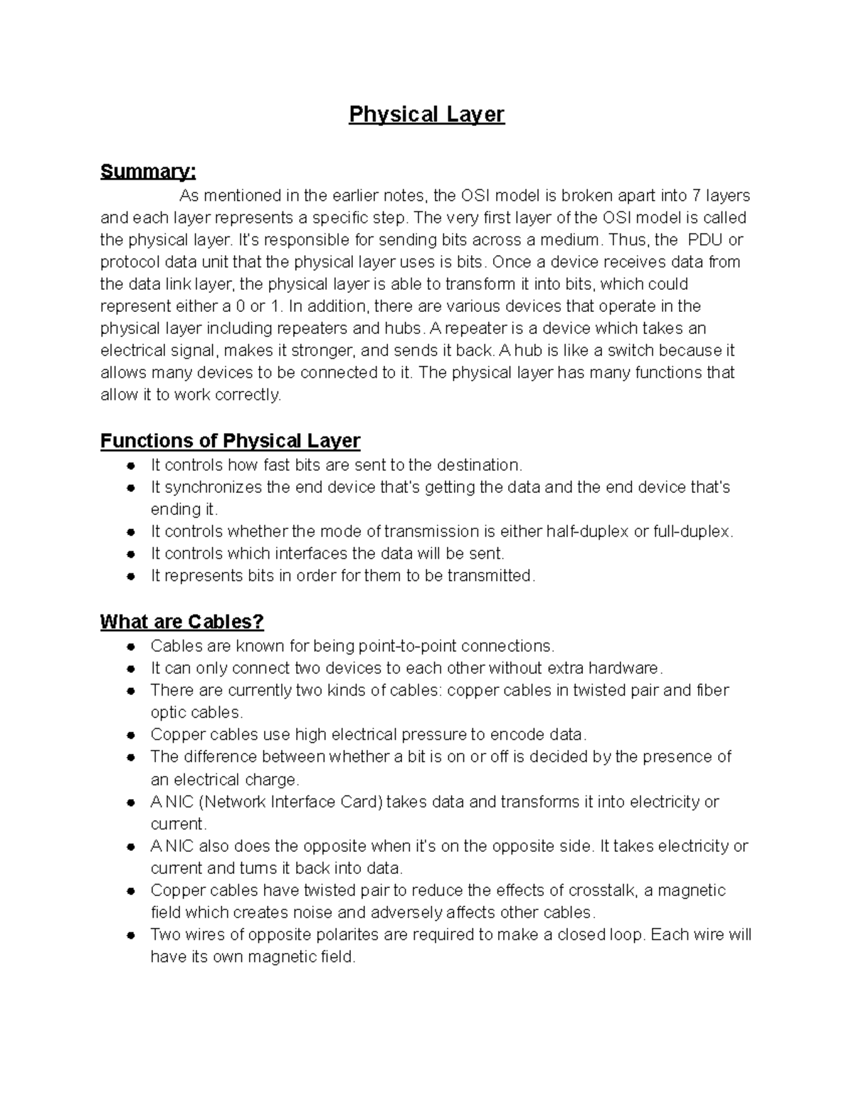 Physical Layer (C2) Notes - Physical Layer Summary: As mentioned in the ...