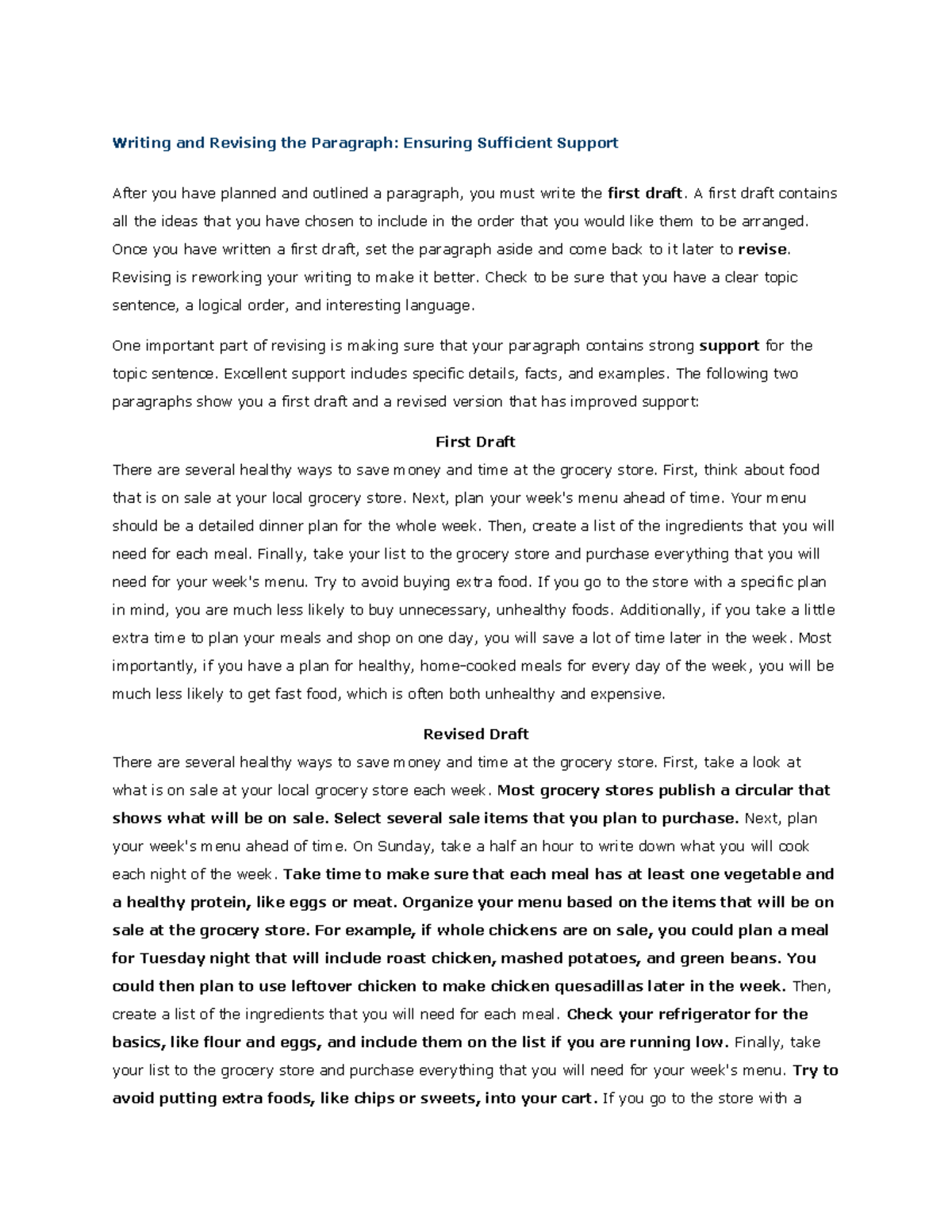 Writing and Revising the Paragraph - A first draft contains all the ...