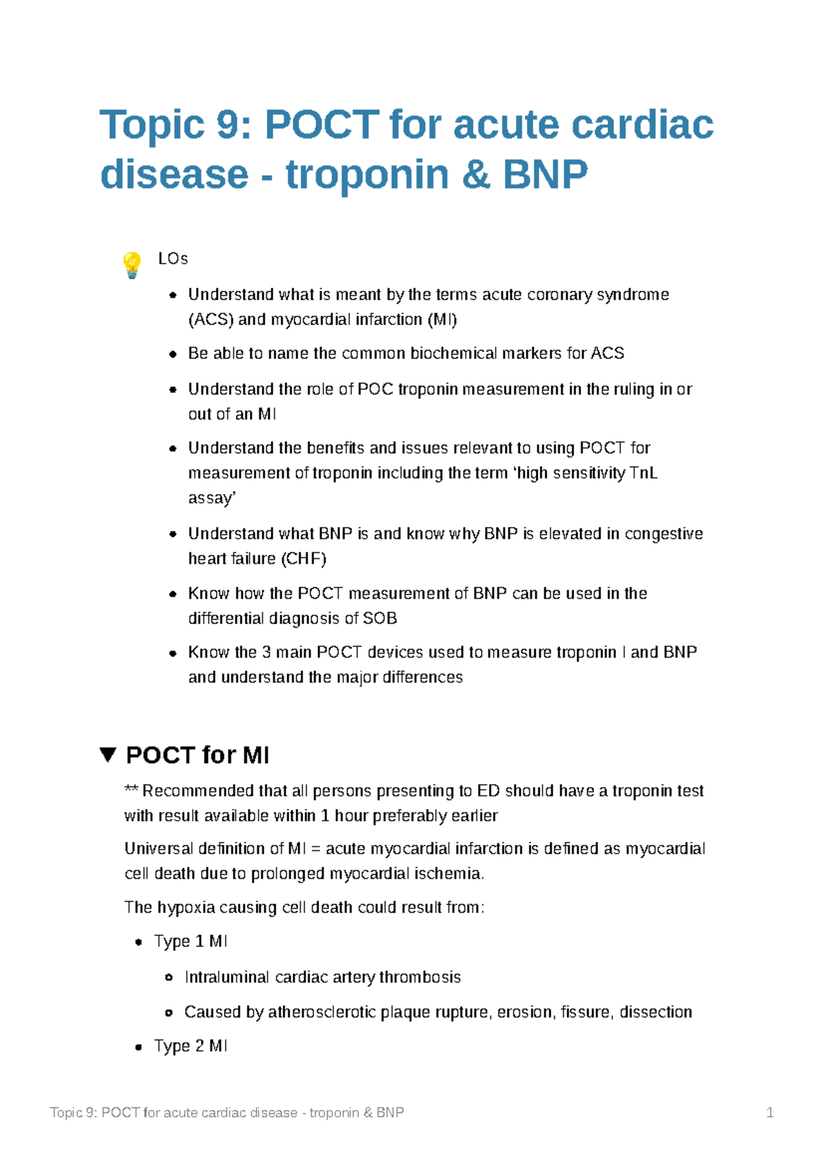 MDSC3100 POCT for acute cardiac disease - Topic 9: POCT for acute ...