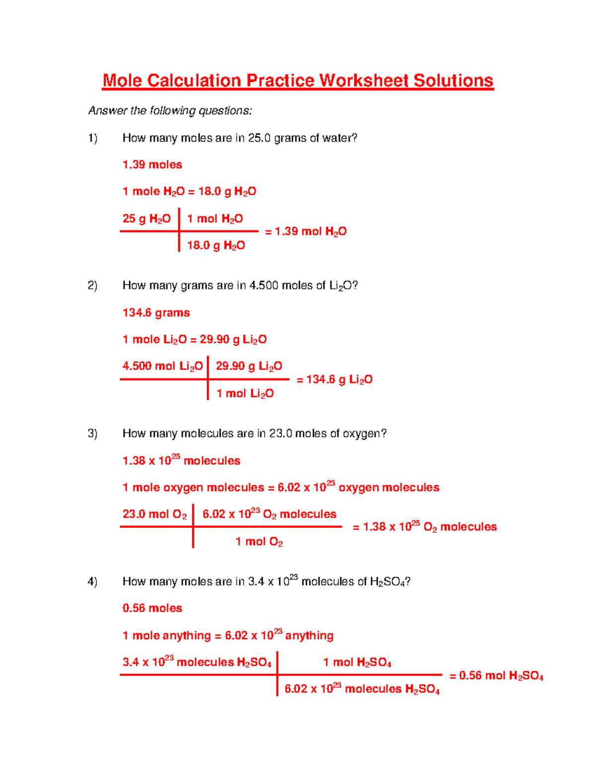 Mole Calculation - Studocu