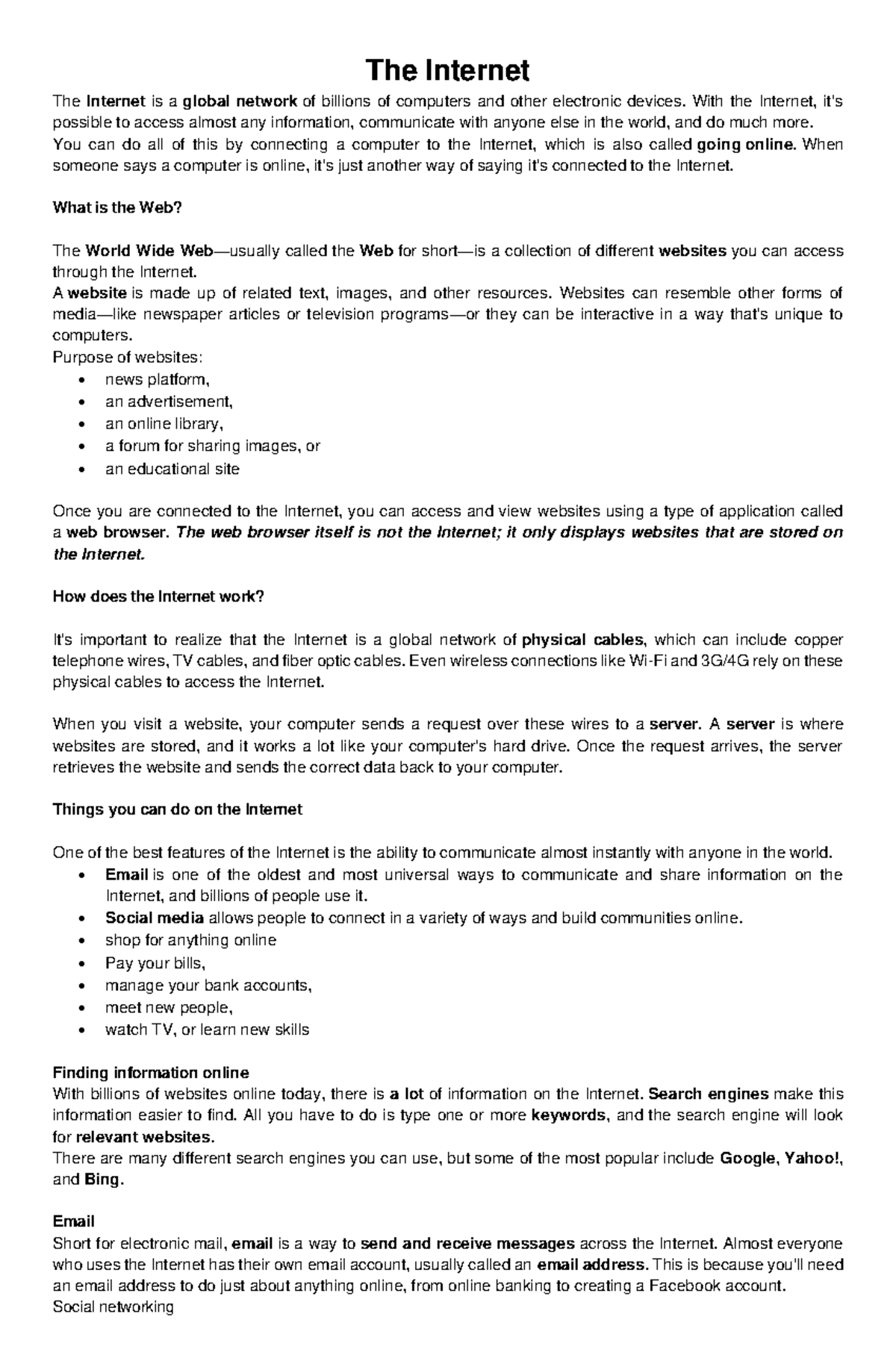 The Internet - The Internet The Internet is a global network of ...