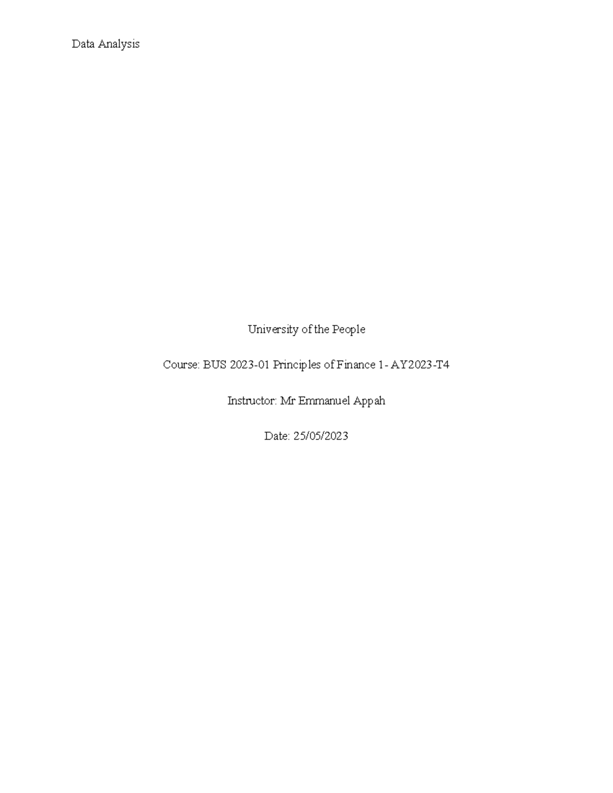 UNIT 7 DATA Analysis - written assignment - University of the People ...