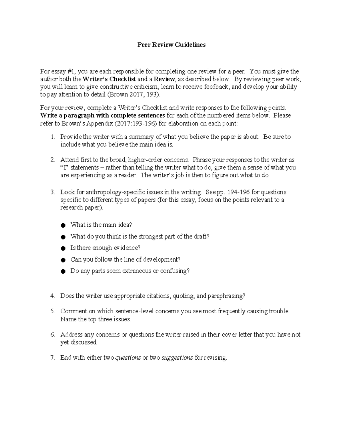 Peer Review Guidelines - You must give the author both the Writer’s ...