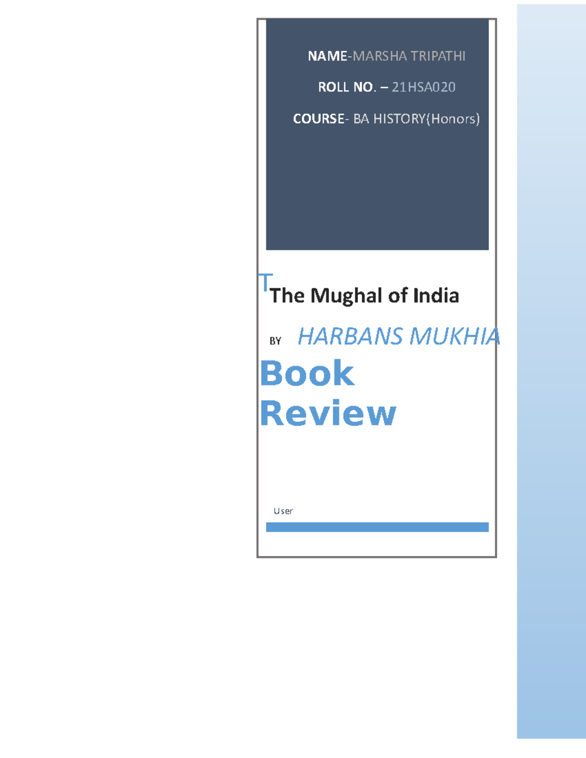 BOOK Review Assignment - User NAME-MARSHA TRIPATHI ROLL NO. – 21HSA ...