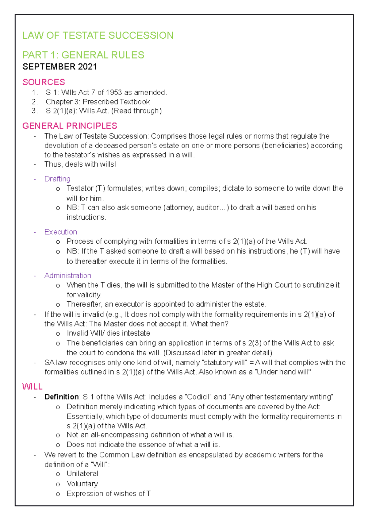 Testamentary capacity practice - LAW OF TESTATE SUCCESSION PART 1 ...
