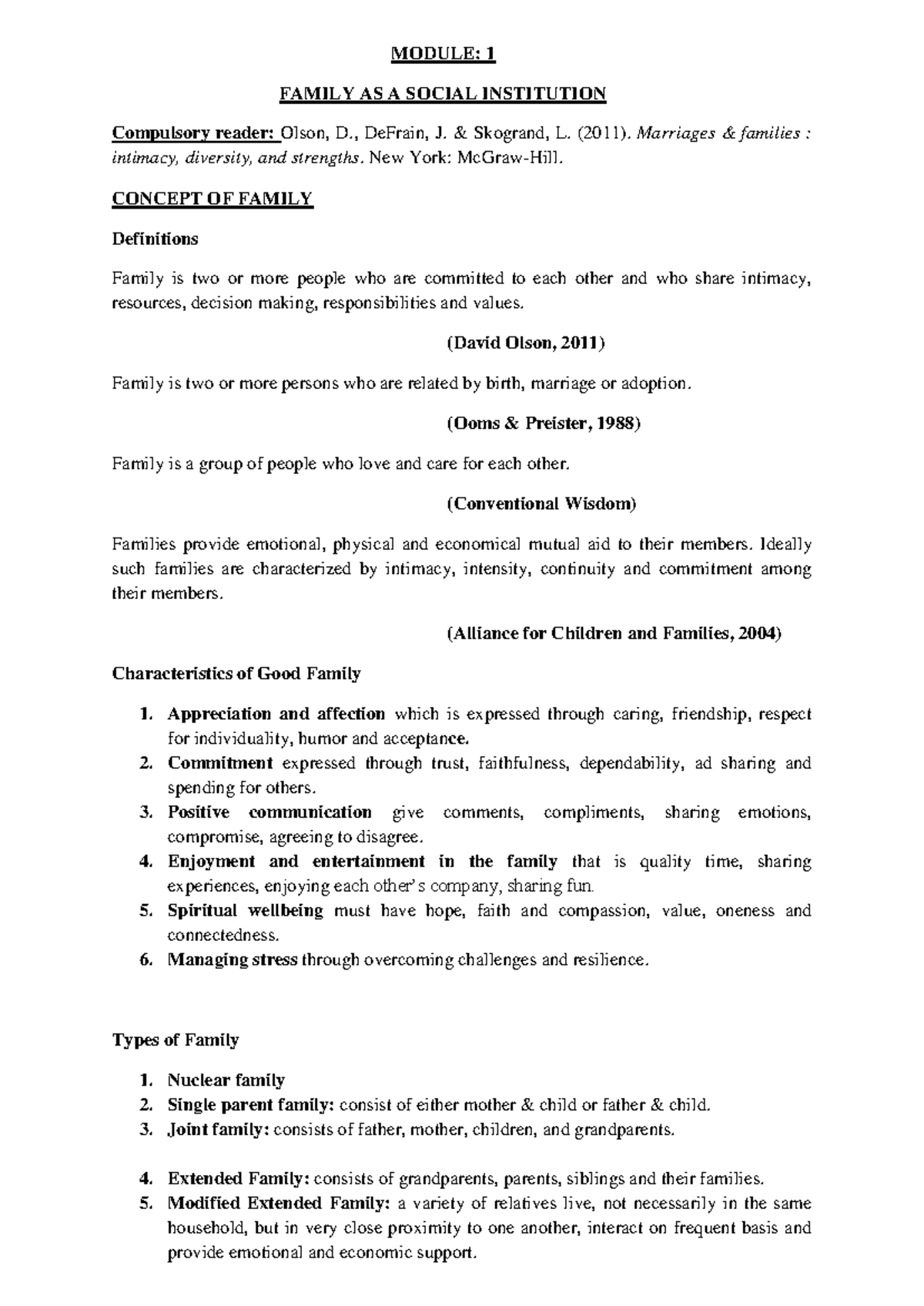 Module 1 - family as a social instituiton - MODULE: 1 FAMILY AS A ...