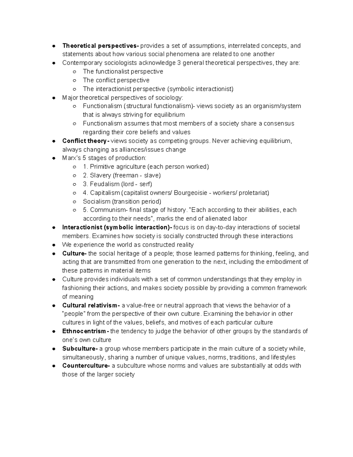 SOC101 Lecture Notes 9/12 - Theoretical perspectives- provides a set of ...
