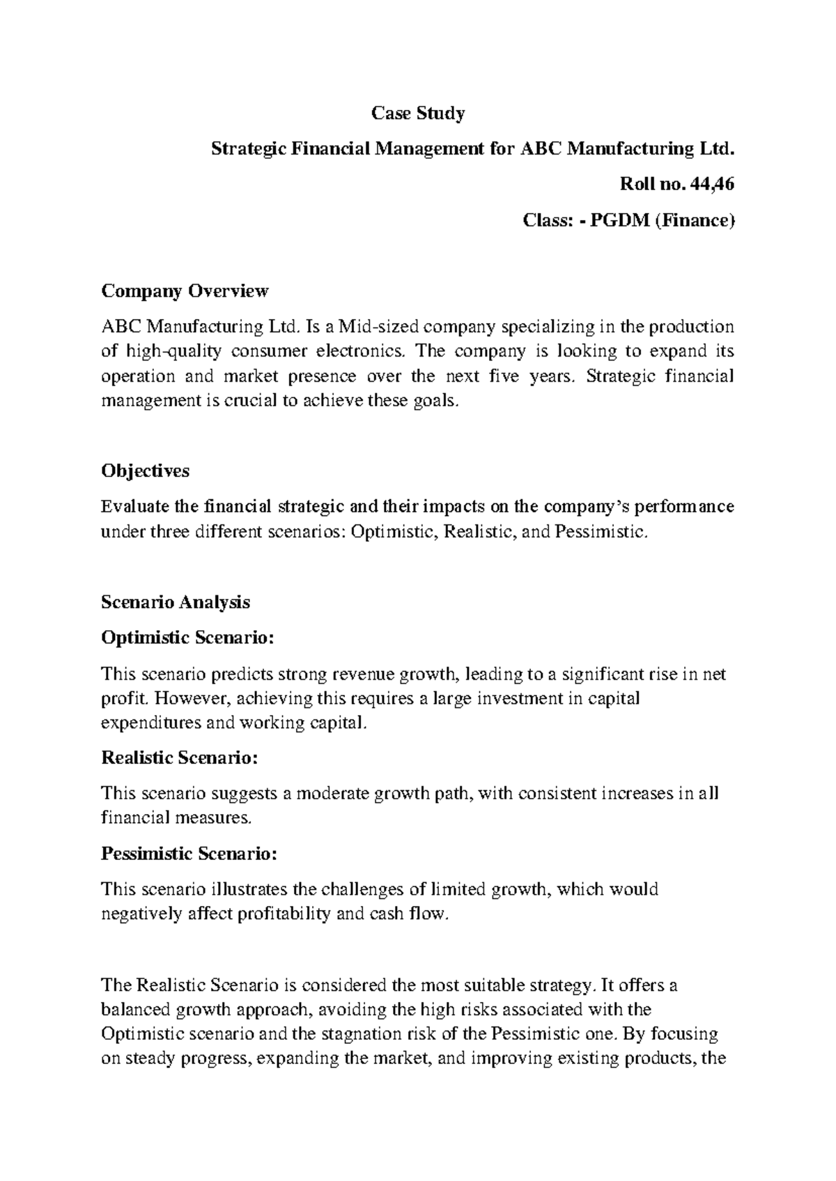 Strategic Financial Management Case study Final - Case Study Strategic ...