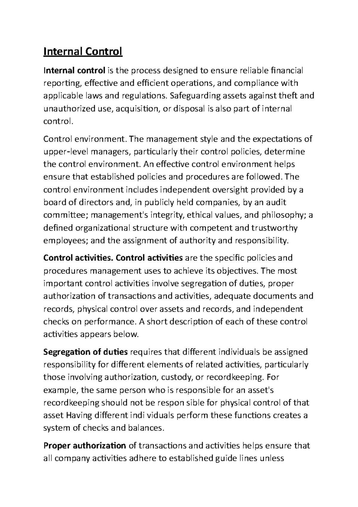 Internal Control - Principles of Accounting Notes - Internal Control ...