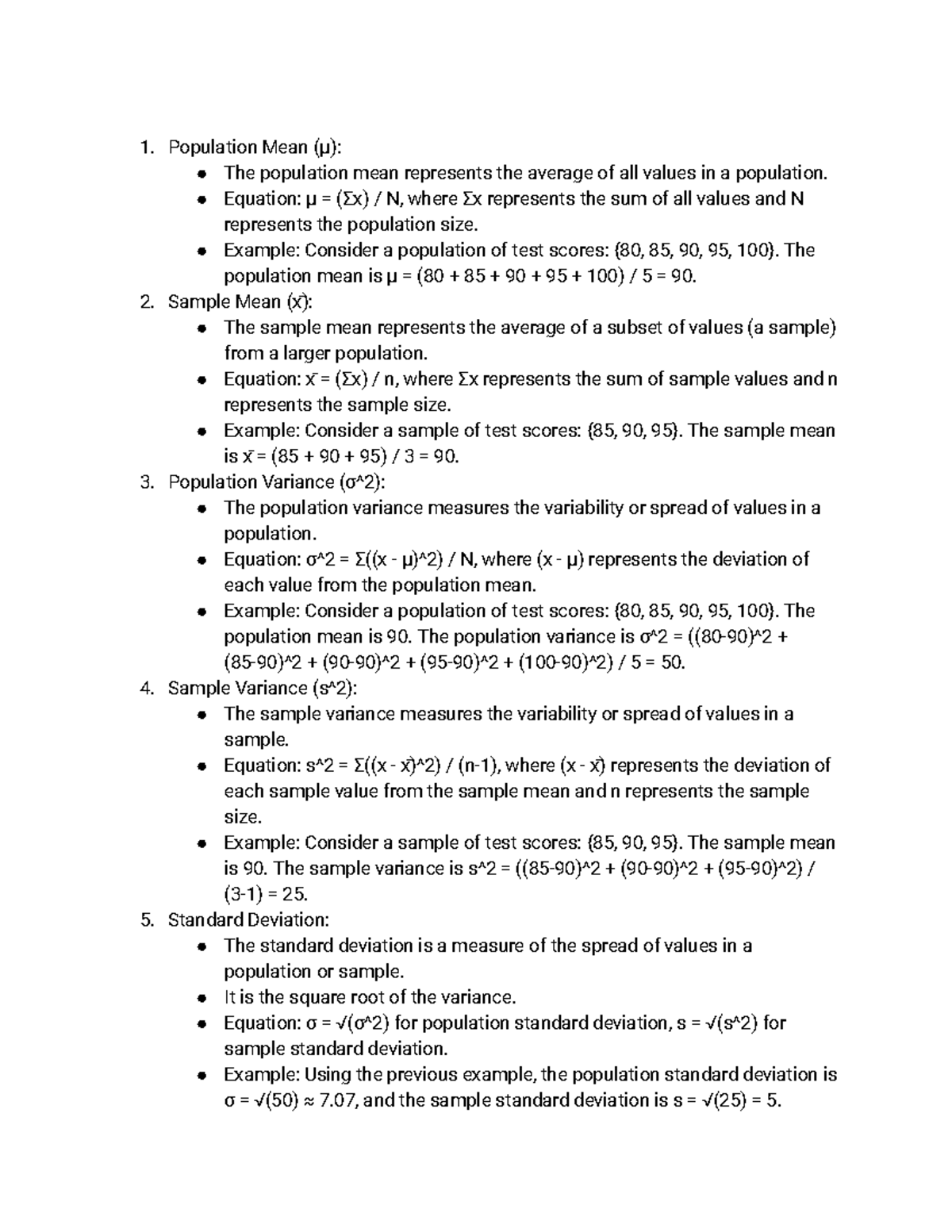 Statistical Equations - Population Mean (μ): The population mean ...