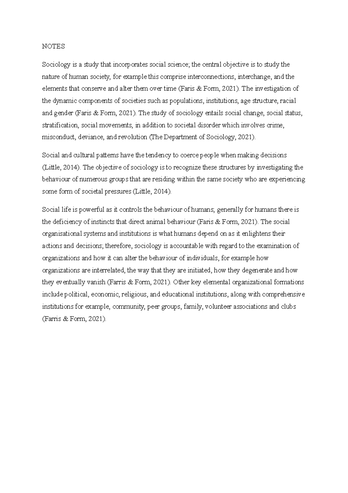 Notes - NOTES Sociology is a study that incorporates social science ...