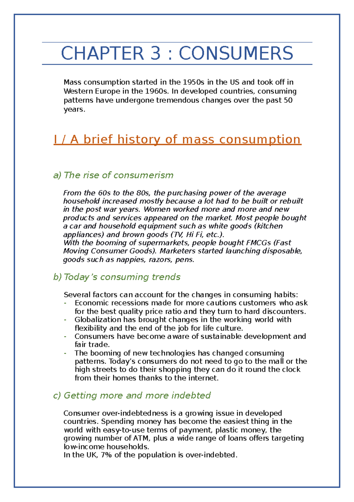 Chapter 3 - Consumers - CHAPTER 3 : CONSUMERS Mass consumption started ...