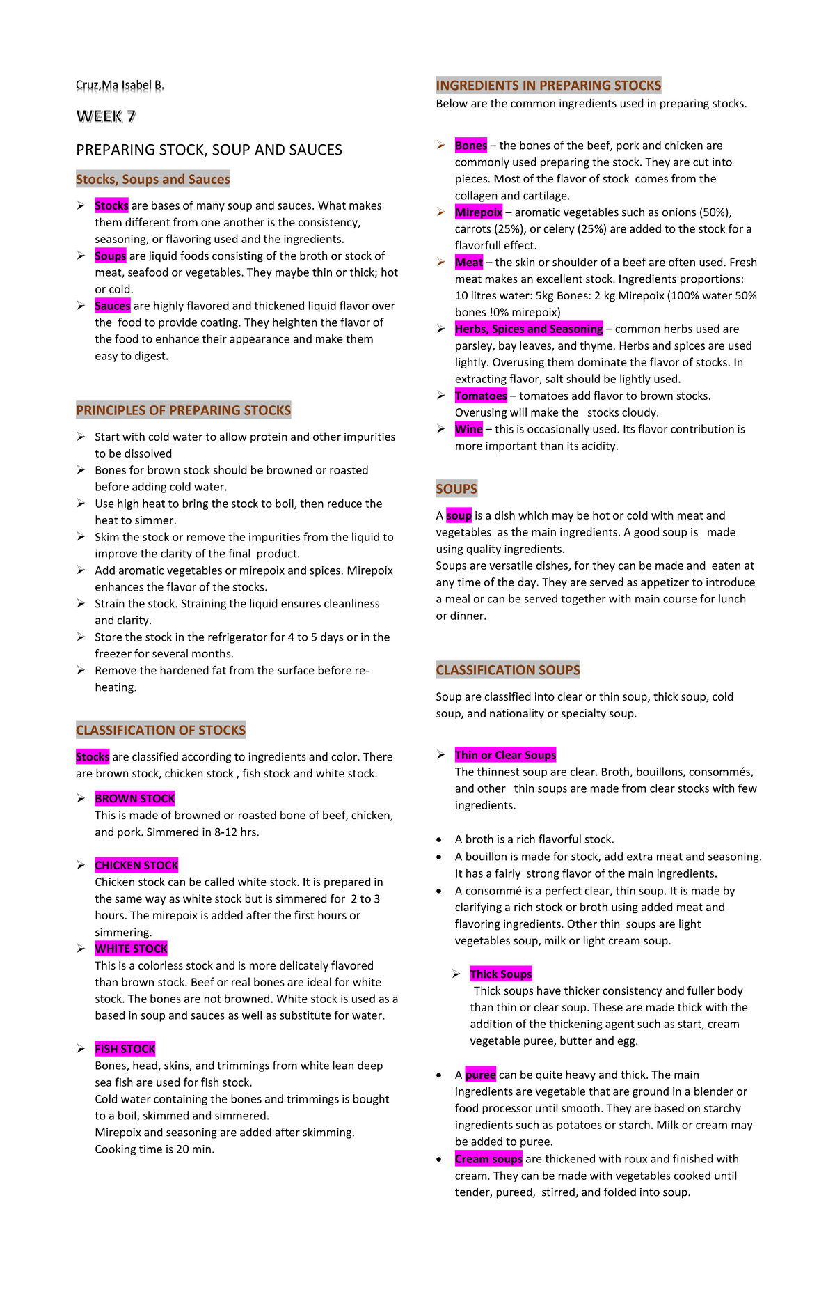 KEBF- Reviewer- lecture notes - PREPARING STOCK, SOUP AND SAUCES Stocks ...