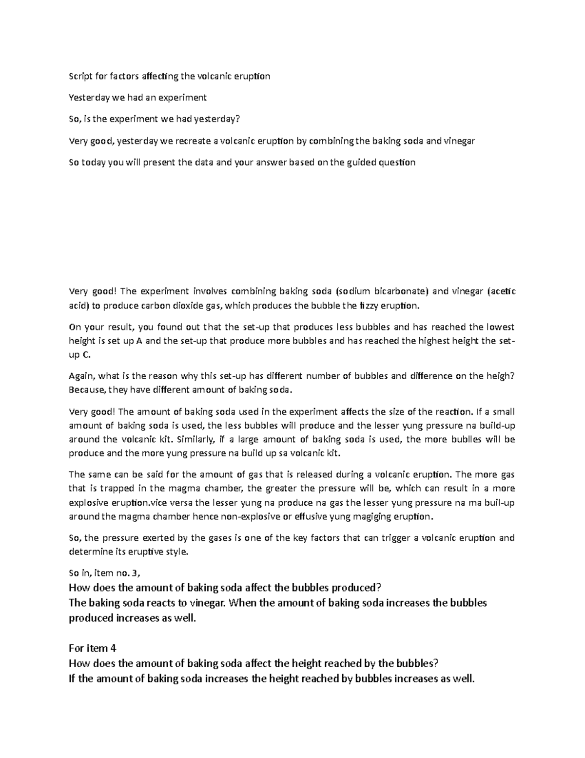 Script for factors affecting the volcanic eruption - On your result ...