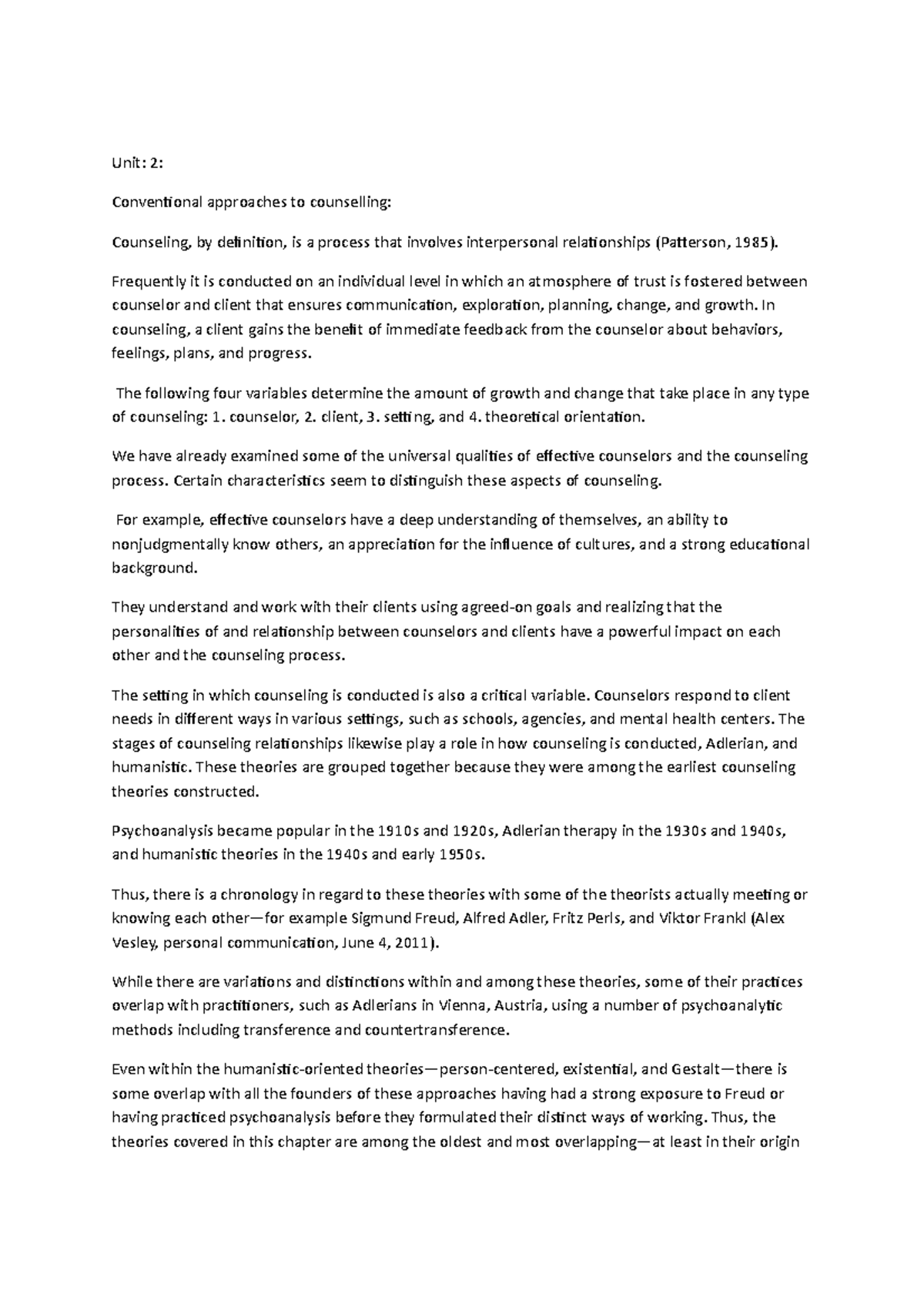 Unit. 2. counseling sem 4 - Unit: 2: Conventional approaches to ...