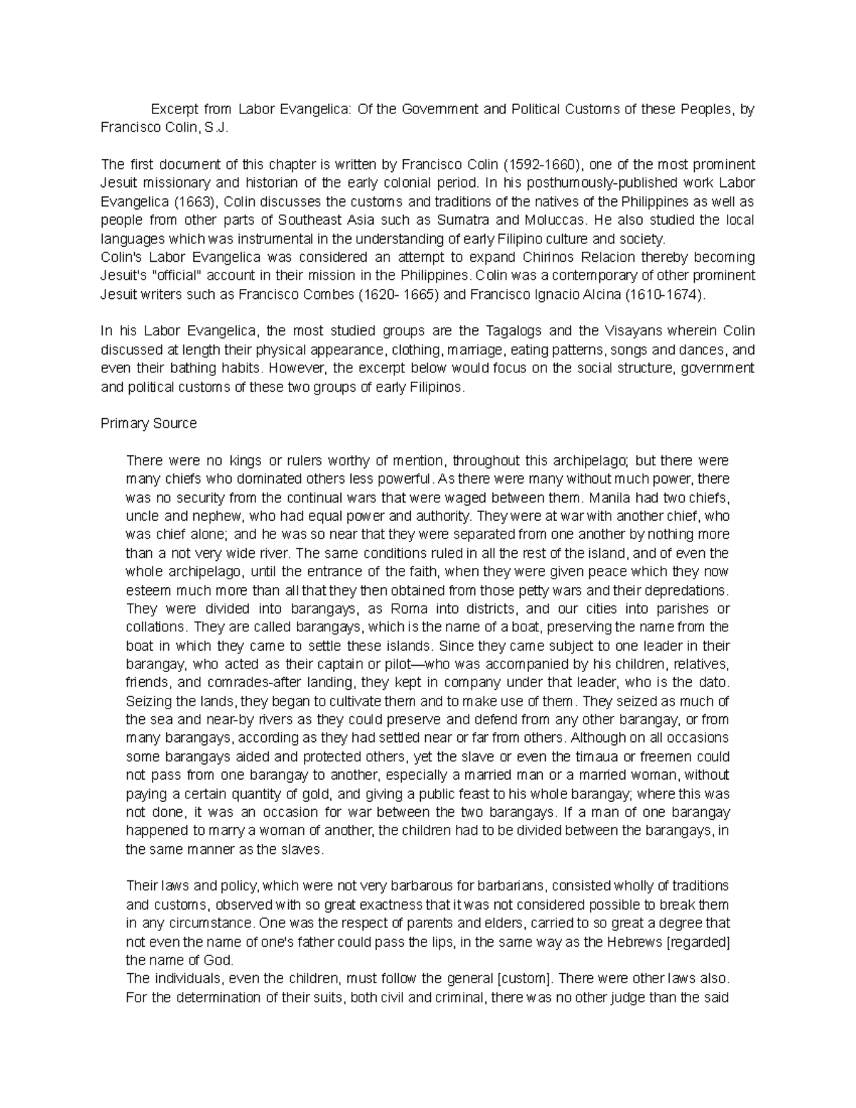 Readings 03 Early Philippine Society and Culture - Excerpt from Labor ...