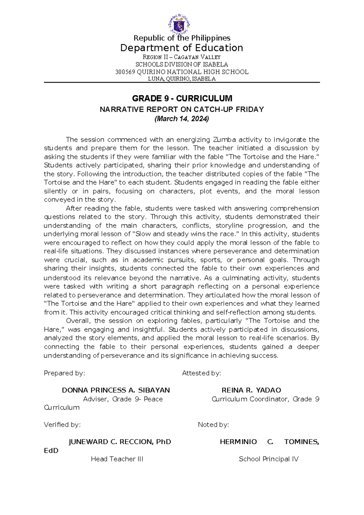 9h-narrative-report - narrative report - Republic of the Philippines ...