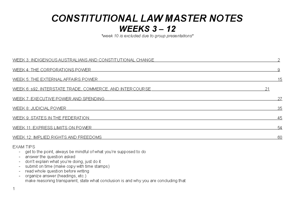 Constitutional Law Exam Notes - CONSTITUTIONAL LAW MASTER NOTES WEEKS 3 ...