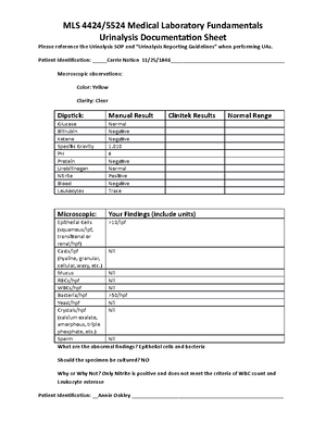 Pre Lab 4 - prelab activity urinalysis testing - MLS 4424/5524 ...