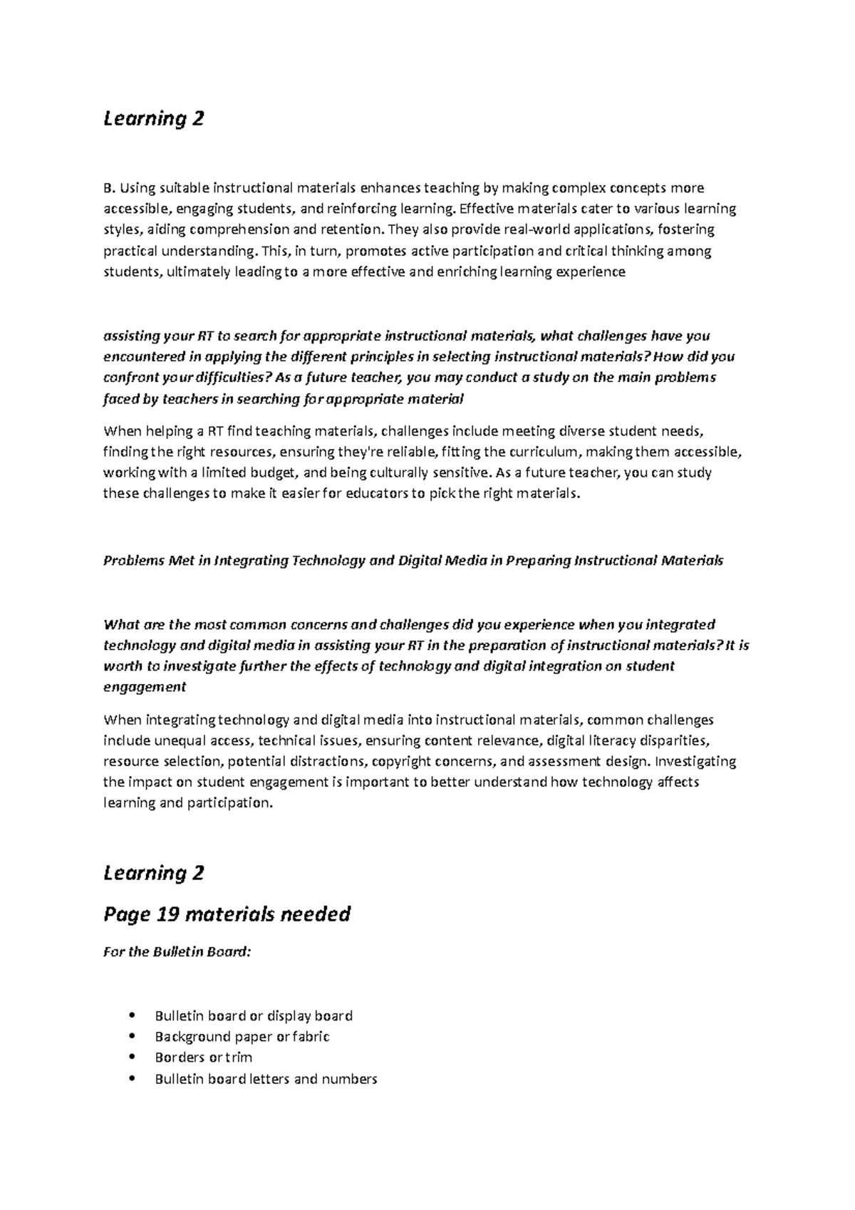 FS2 - NONE SO FAR - Learning 2 B. Using suitable instructional ...