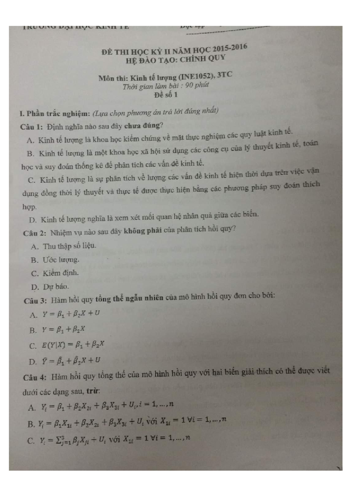 ĐỀ KTL 3 - de ktl 3 - DE THI HQC KY II NAM HQC HÉ DÃO TAO: CHINH QUY Mon thi: Kinh té lurong ...