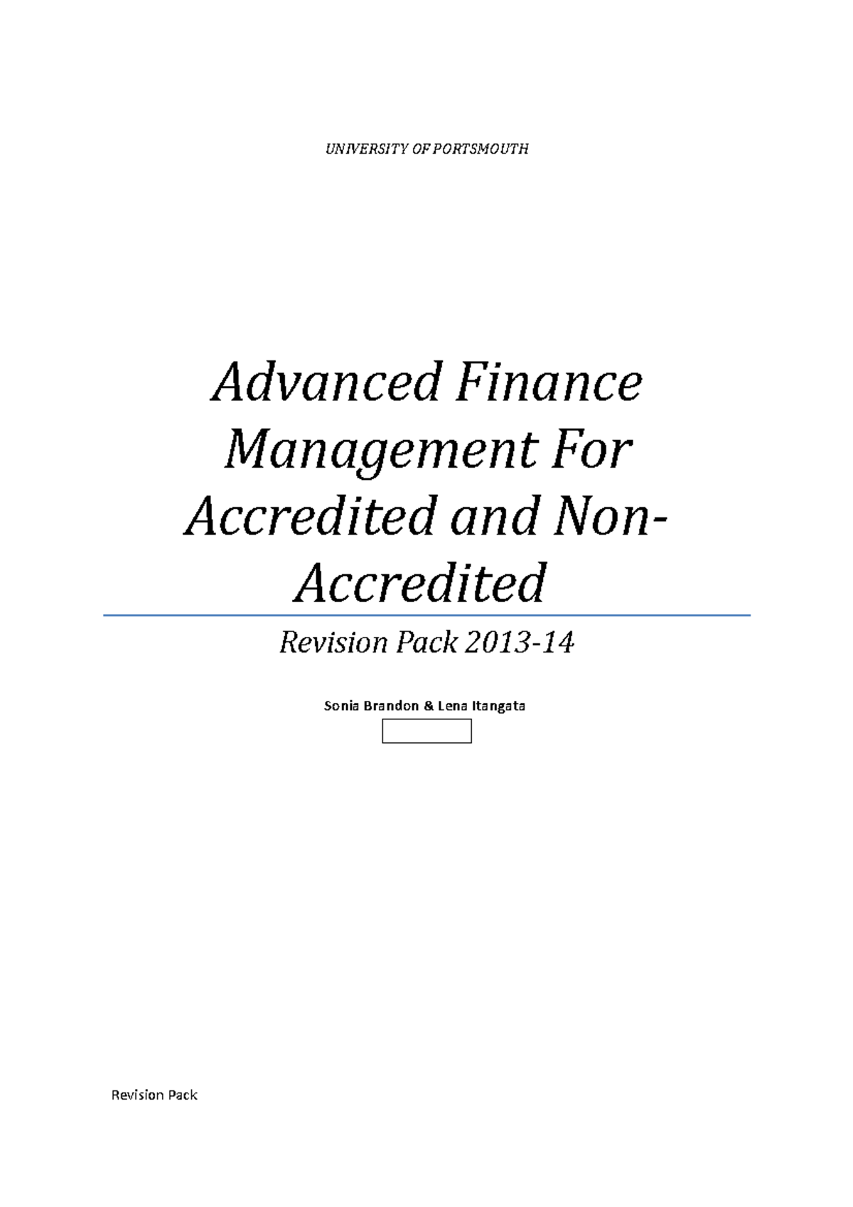AFM - Revision Pack 2013-14 - UNIVERSITY OF PORTSMOUTH Advanced Finance ...