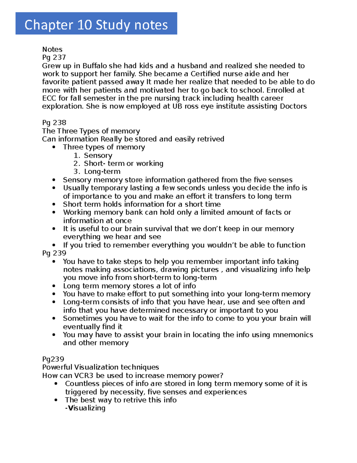 Chapter 10 Study Notes: Memory Techniques and Study Tips - Studocu