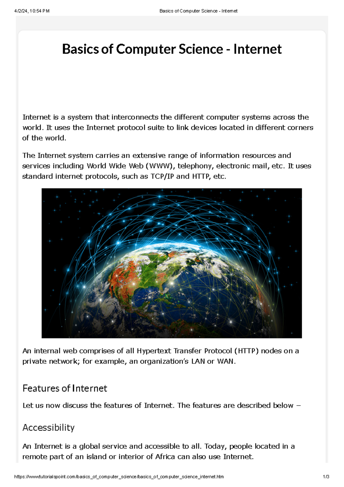 Basics of Computer Science - Internet - 4/2/24, 10:54 PM Basics of ...