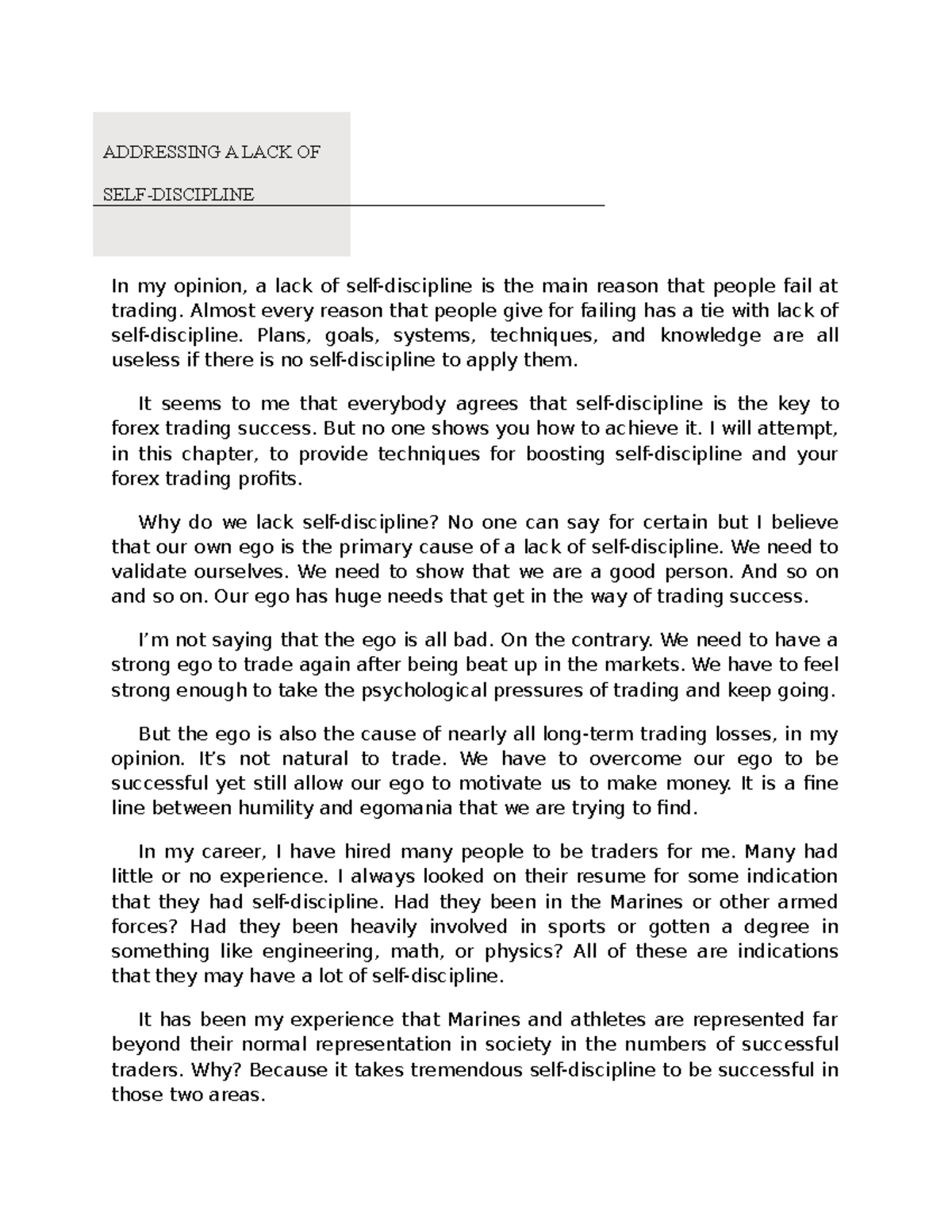 Addressing A LACK OF SELF Discipline - ADDRESSING A LACK OF SELF ...