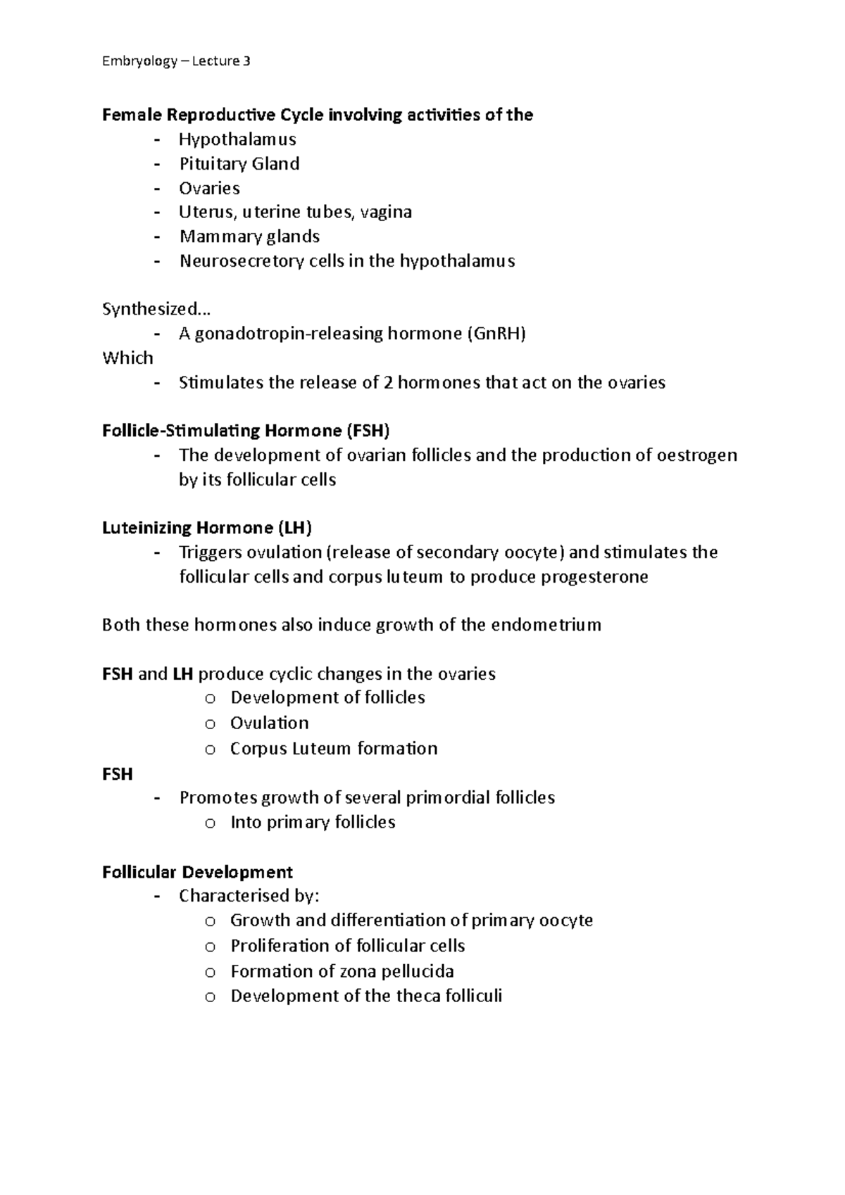 Lecture 3 Notes (2017 08 16 16 44 26 UTC) - Female Reproductive Cycle ...
