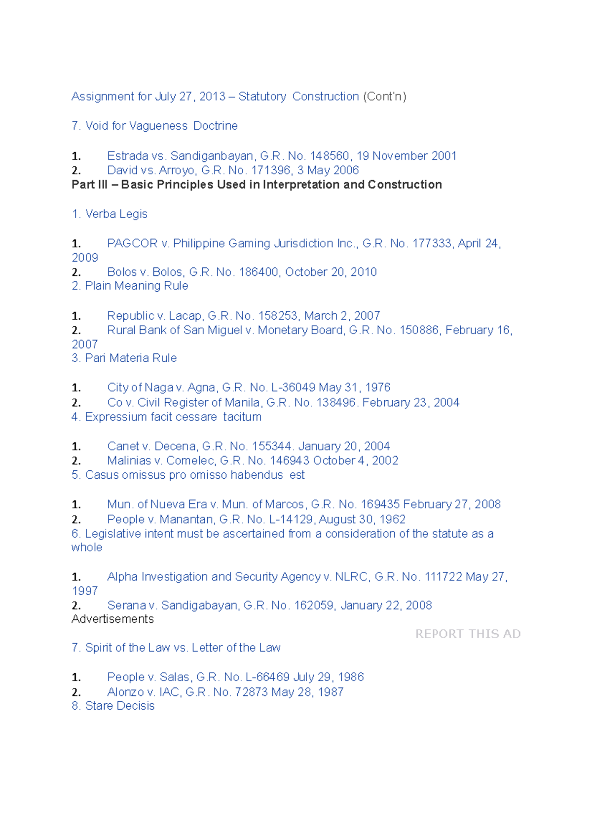 Stat Con - reading material - Assignment for July 27, 2013 – Statutory ...