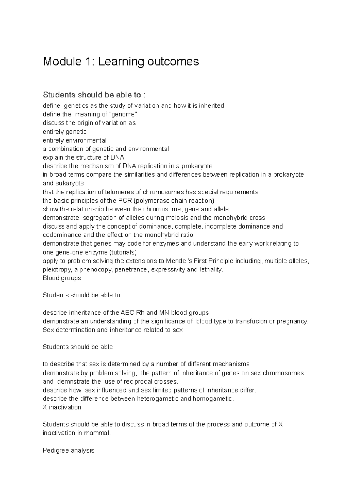 Learning Outcomes - Module 1: Learning outcomes Students should be able ...