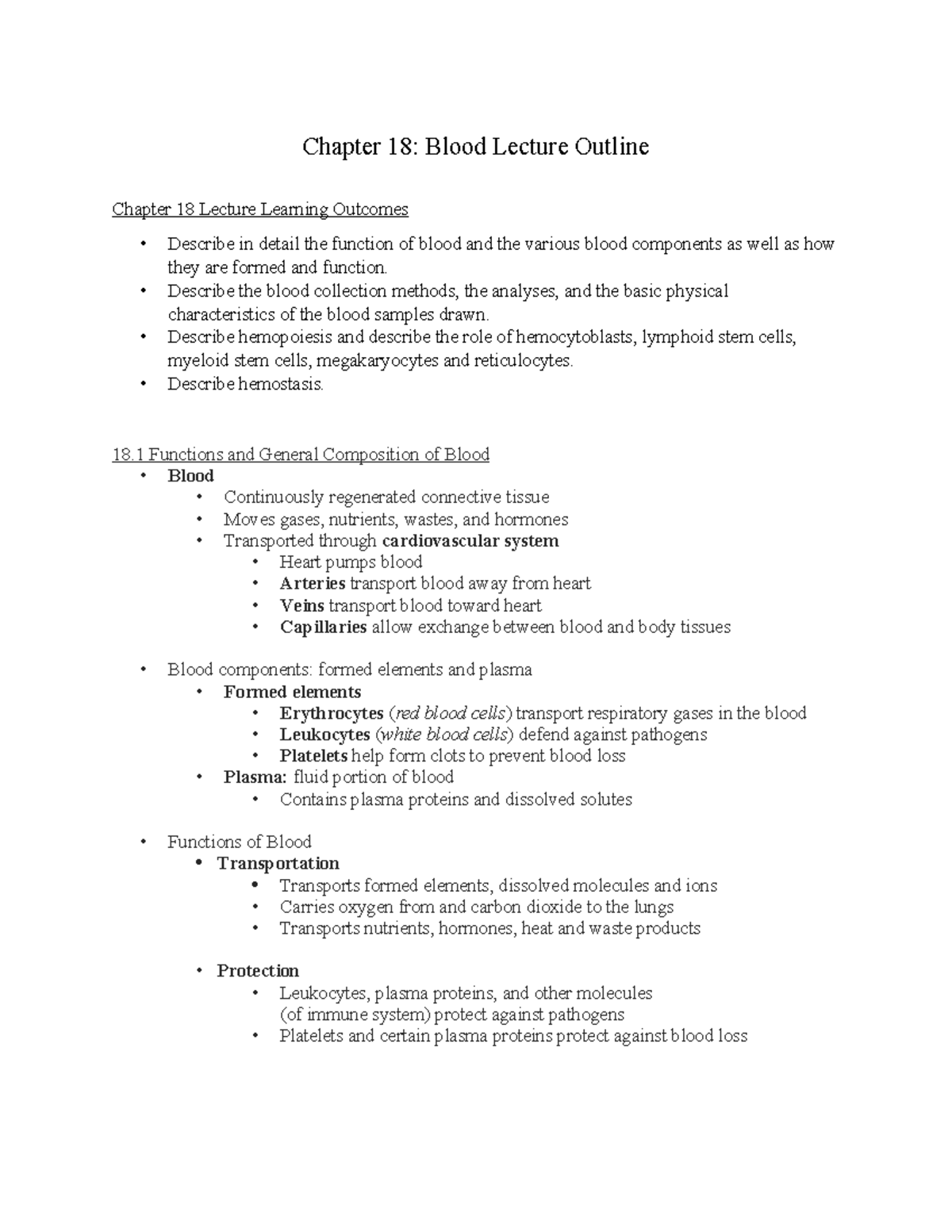 Lecture Outline - Chapter 18 Blood - Chapter 18: Blood Lecture Outline ...