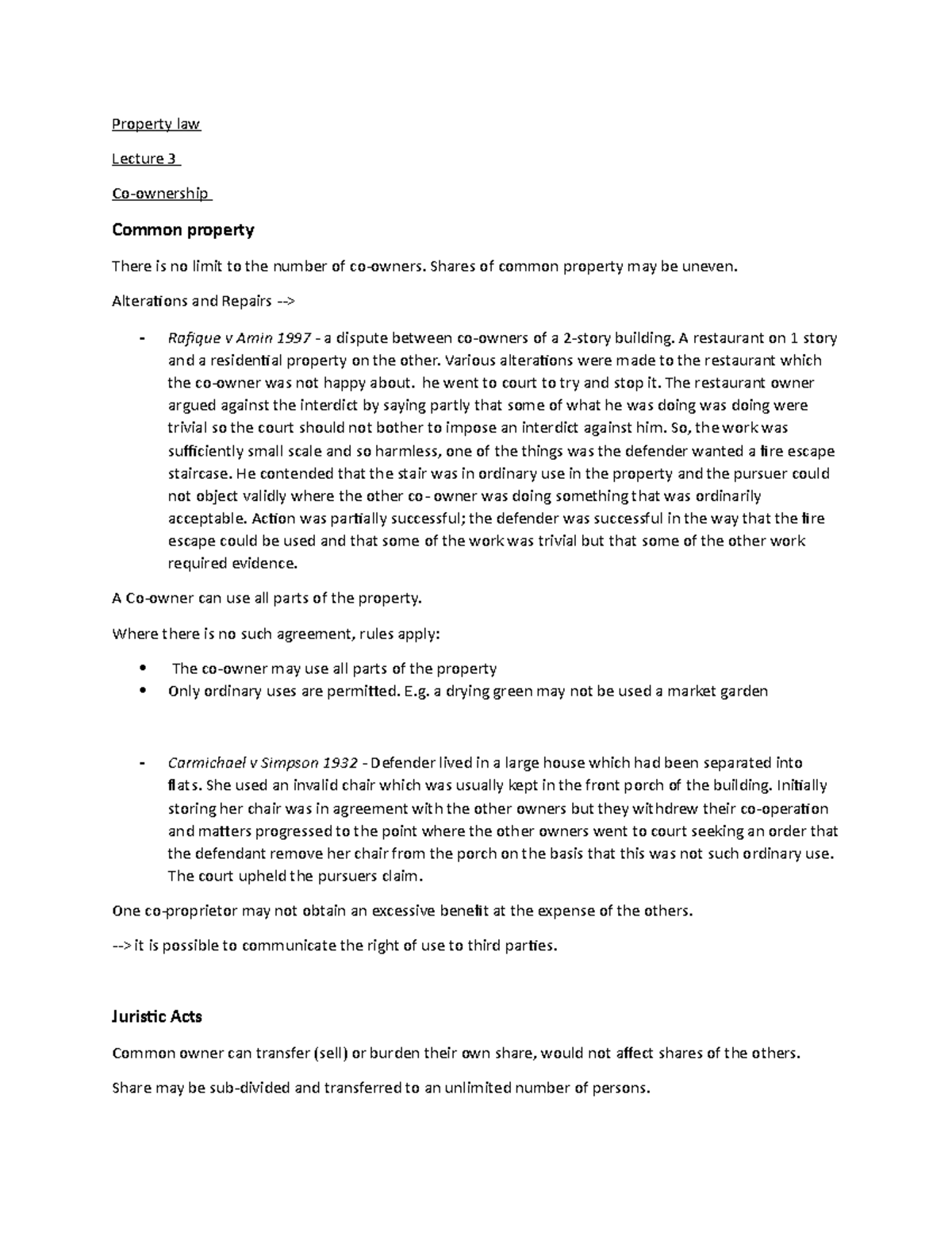 Lecture 3- Co-ownership - Property law Lecture 3 Co-ownership Common ...