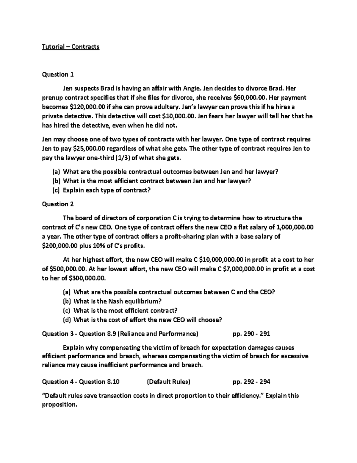 Lecture 5 - Tutorial - Questions 1-8 - Tutorial – Contracts Question 1 ...