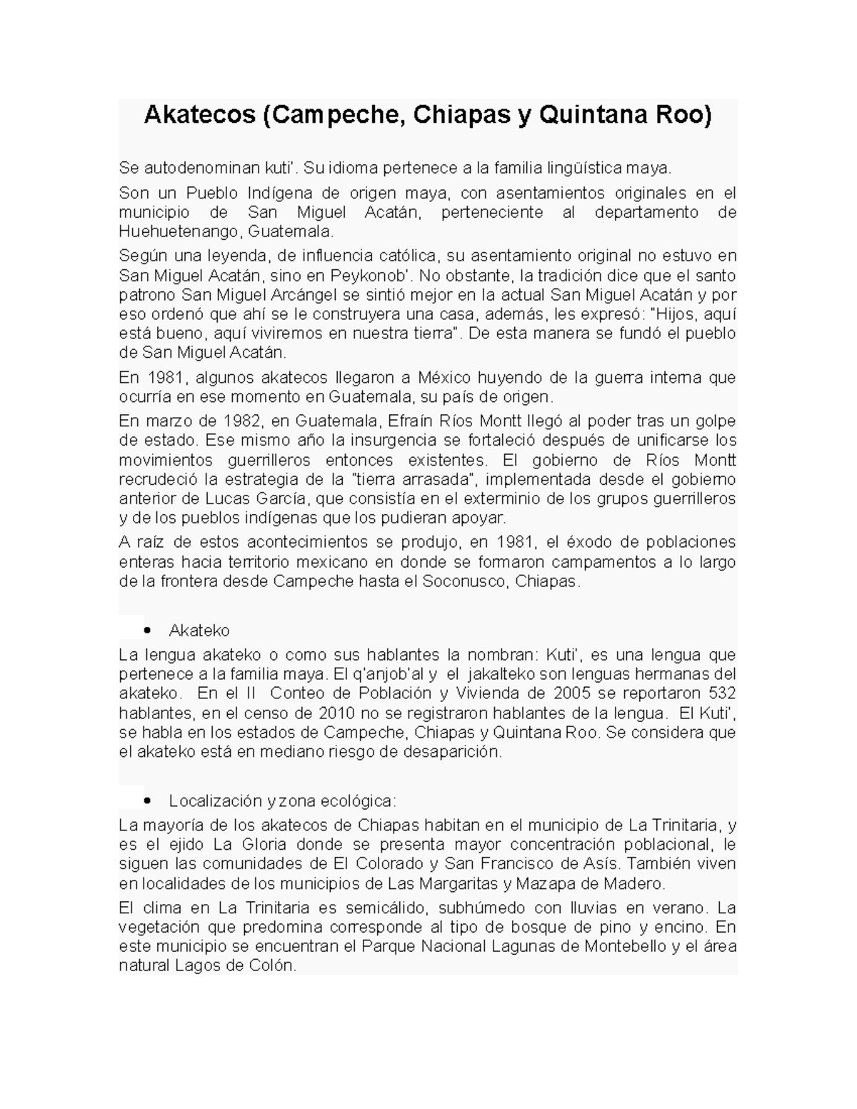 Peblos indigena mexico - Akatecos (Campeche, Chiapas y Quintana Roo) Se ...